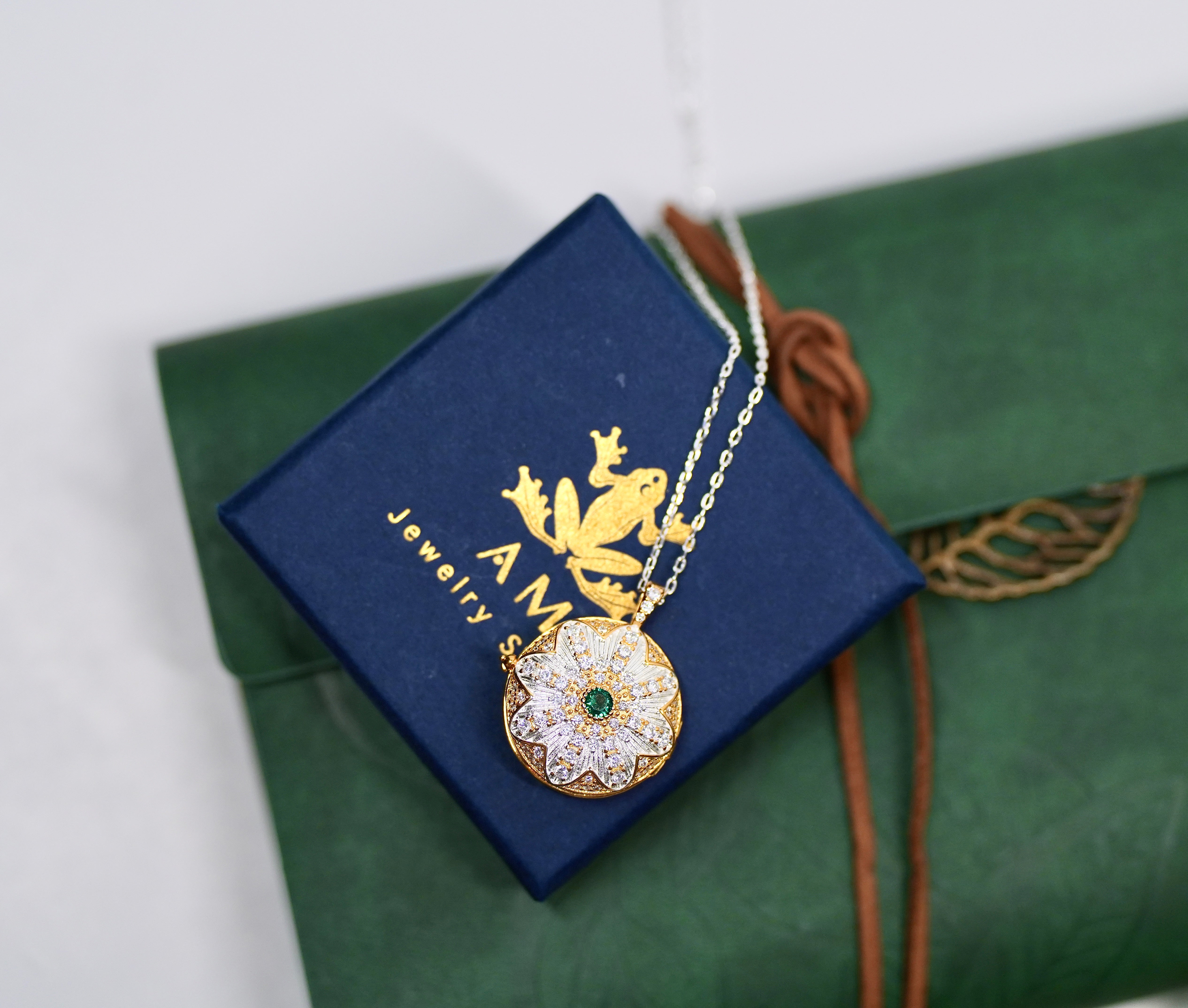Delicate locket necklace | Starburst locket necklace | Emerald locket ...