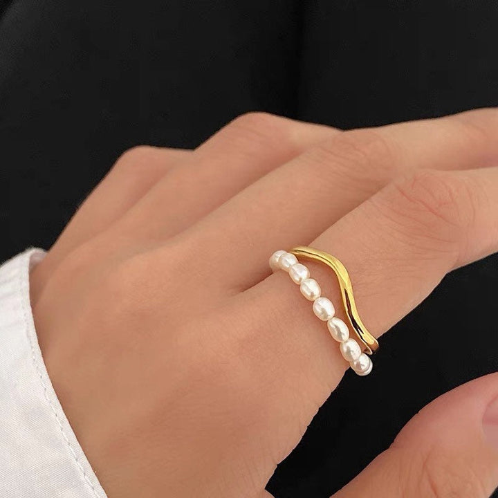 Gold Wavy Pearl Open Ring Lustrous Embrace – A.M.Jewelry Studio