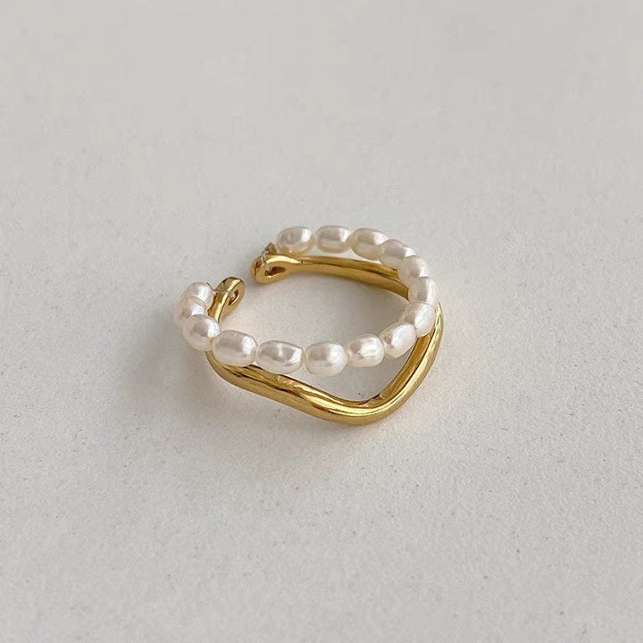 Gold Wavy Pearl Open Ring Lustrous Embrace – A.M.Jewelry Studio